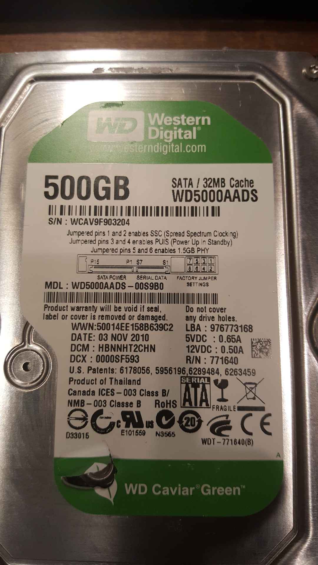 WD5000AADS-00S9B0 Western Digital - HDD donor, WCAV9F903204 - 50 USD ...